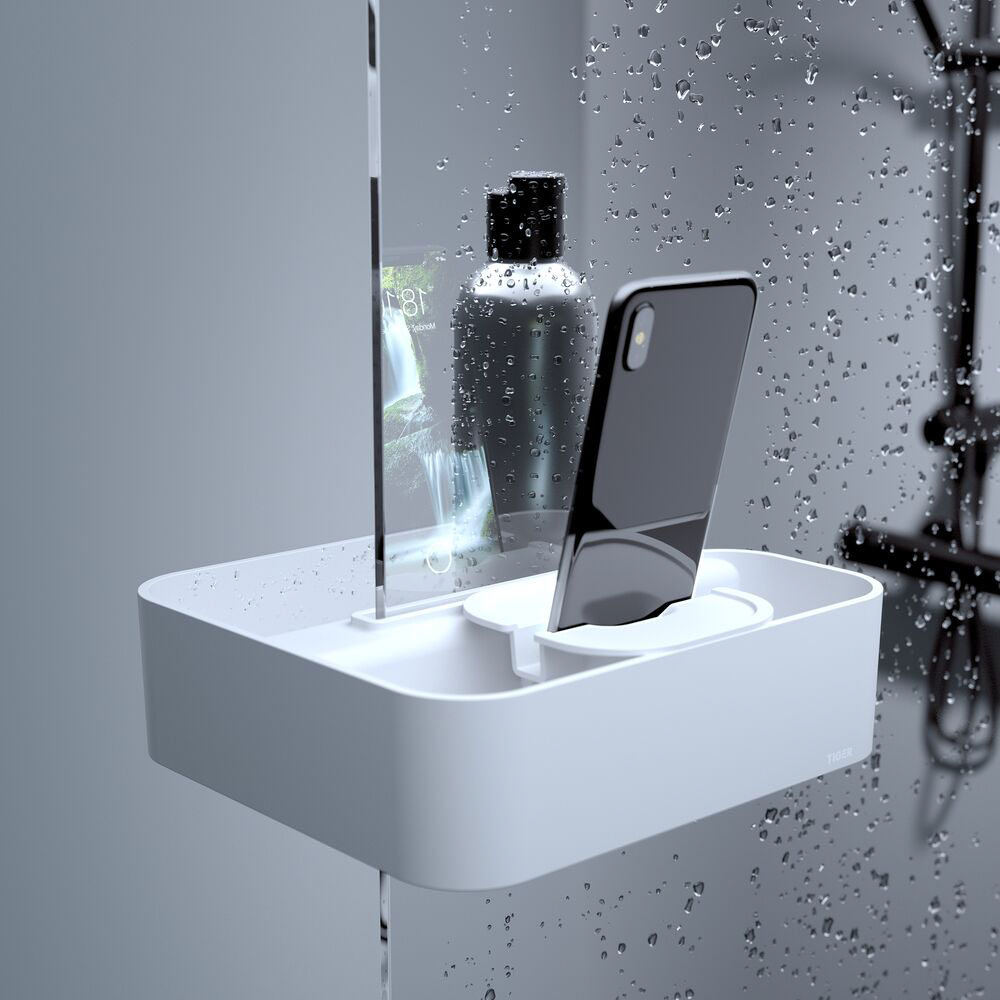 Tiger 2-Store Clip-on Shower Basket - White