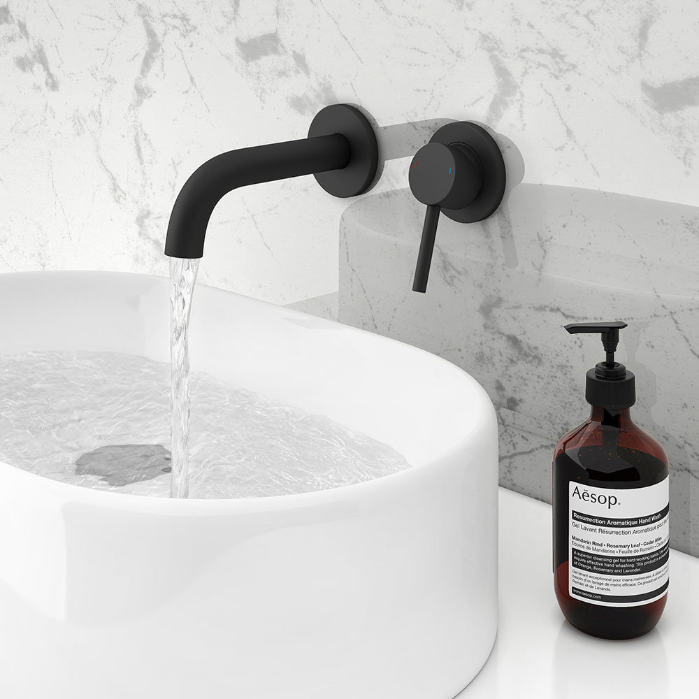 Arezzo Round Matt Black Wall Mounted (2TH) Basin Mixer Tap | Victorian ...