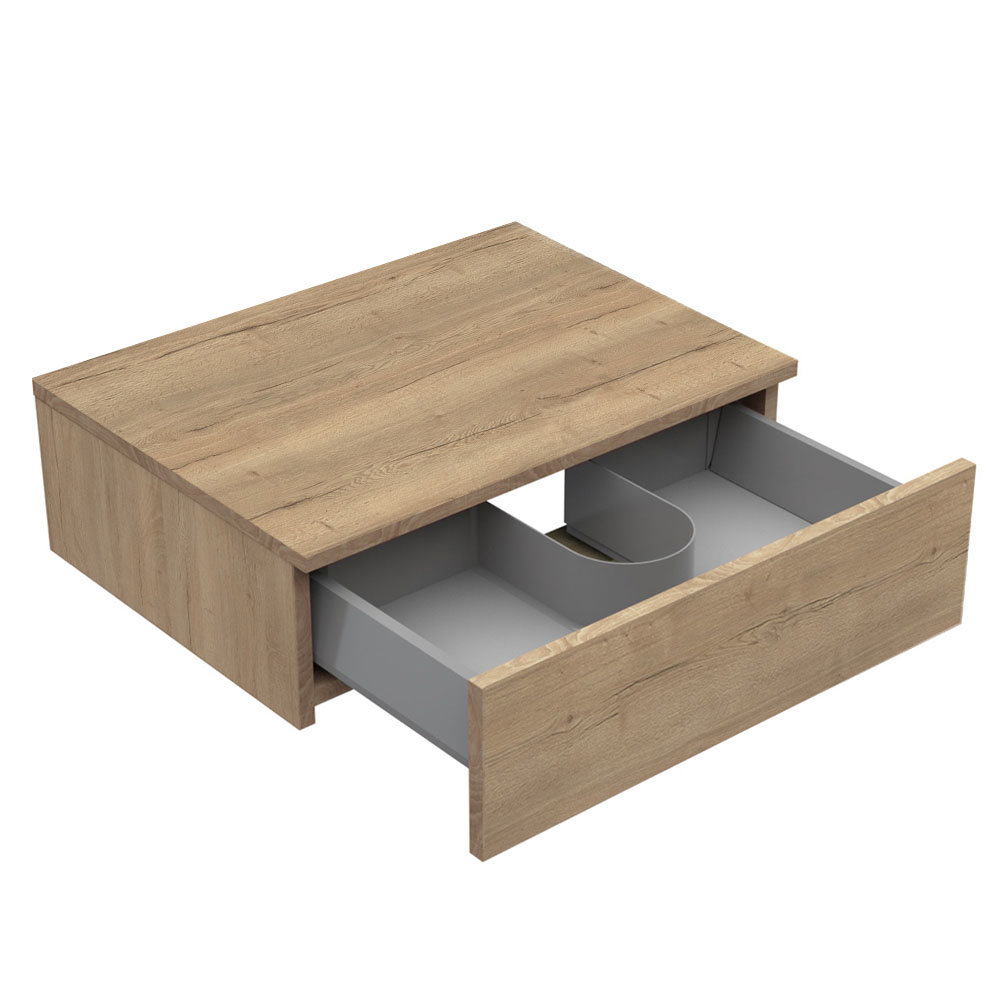 Arezzo Wall Hung Countertop Basin Shelf with Drawer - Oak - 600 x 450mm ...
