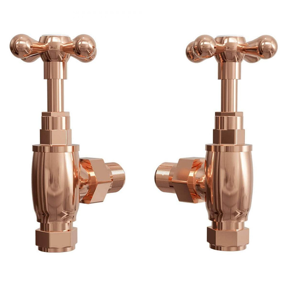 Rose Gold Angled Traditional Radiator Valves | Victorian Plumbing UK