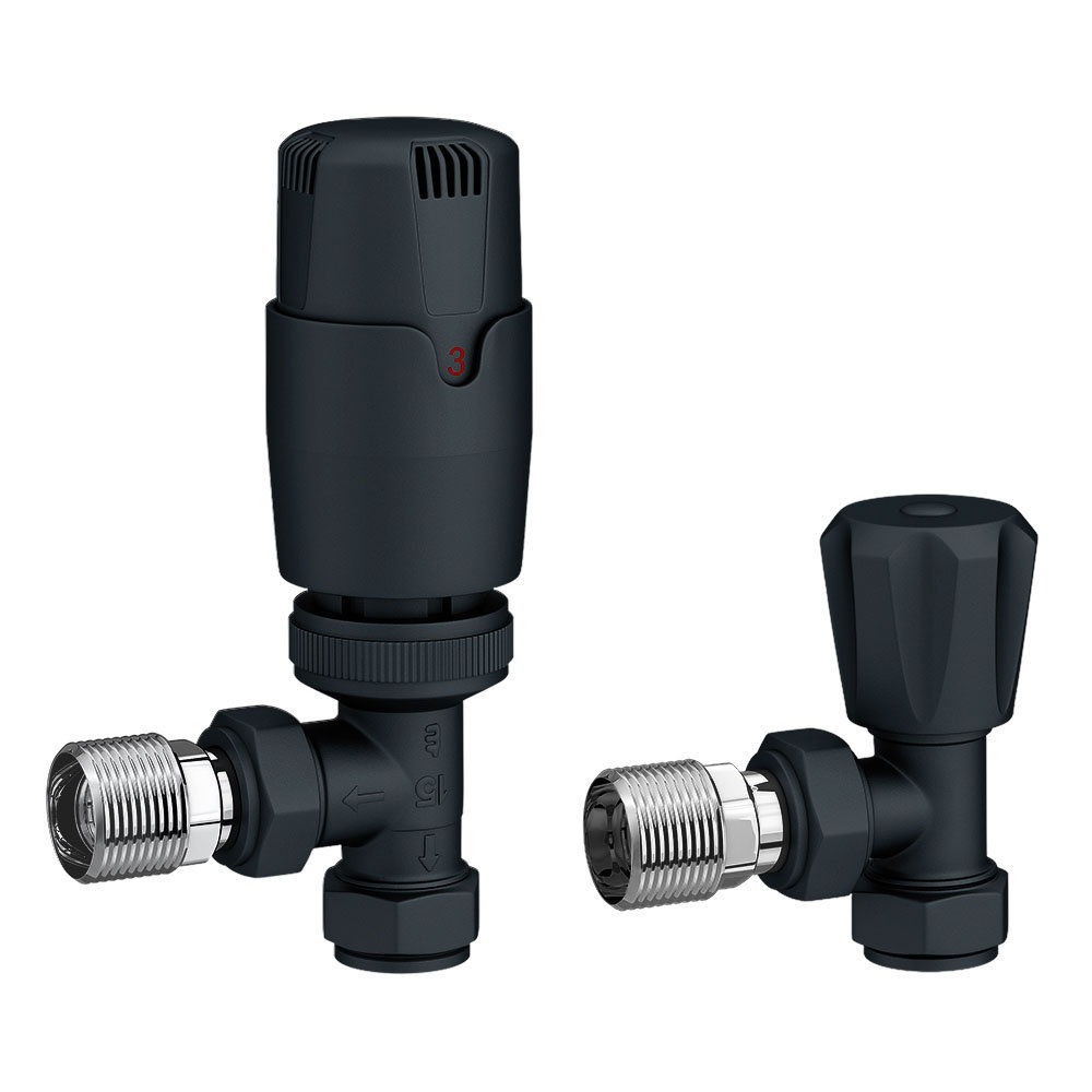 Monza Modern Anthracite Angled Thermostatic Radiator Valve & Lock ...