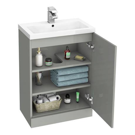 Apollo2 605mm Gloss Grey Open Shelf Floor Standing Vanity Unit ...