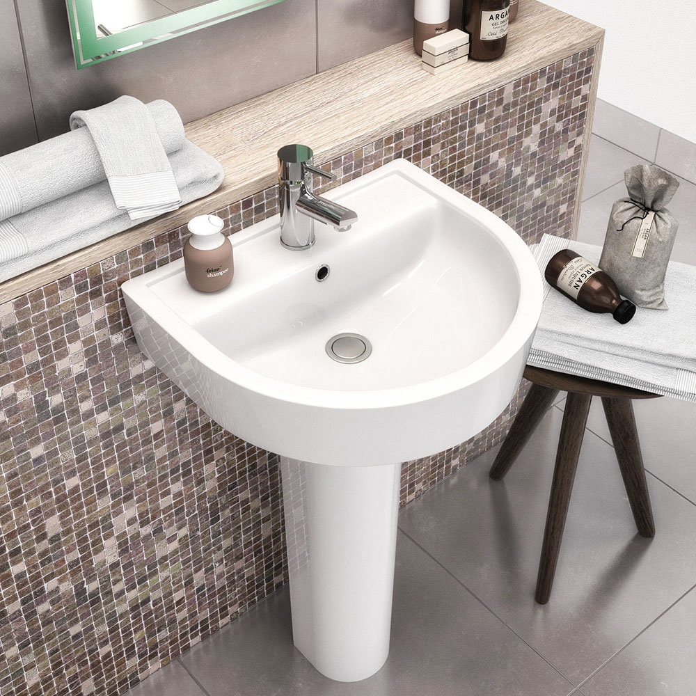 Arezzo Basin 520mm Round 1 TH Basin + Full Pedestal | Victorian Plumbing UK