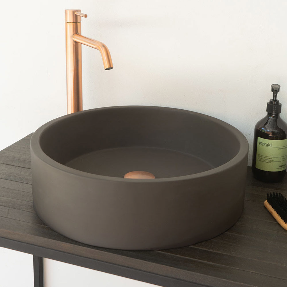 Arezzo Stone Dark Grey Concrete Round Counter Top Basin - 405mm Diameter