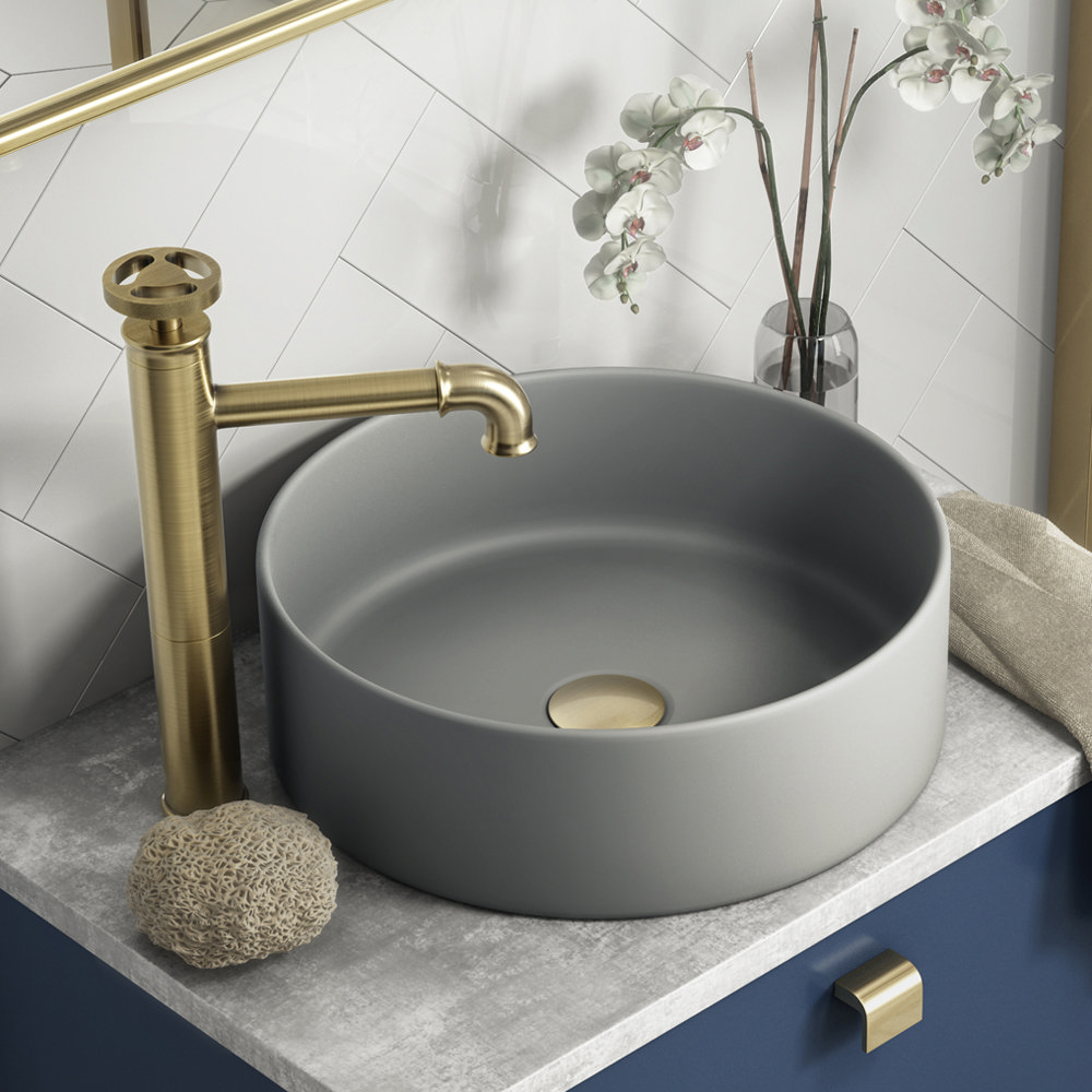 Arezzo 352mm Matt Grey Round Counter Top Basin | Victorian Plumbing UK
