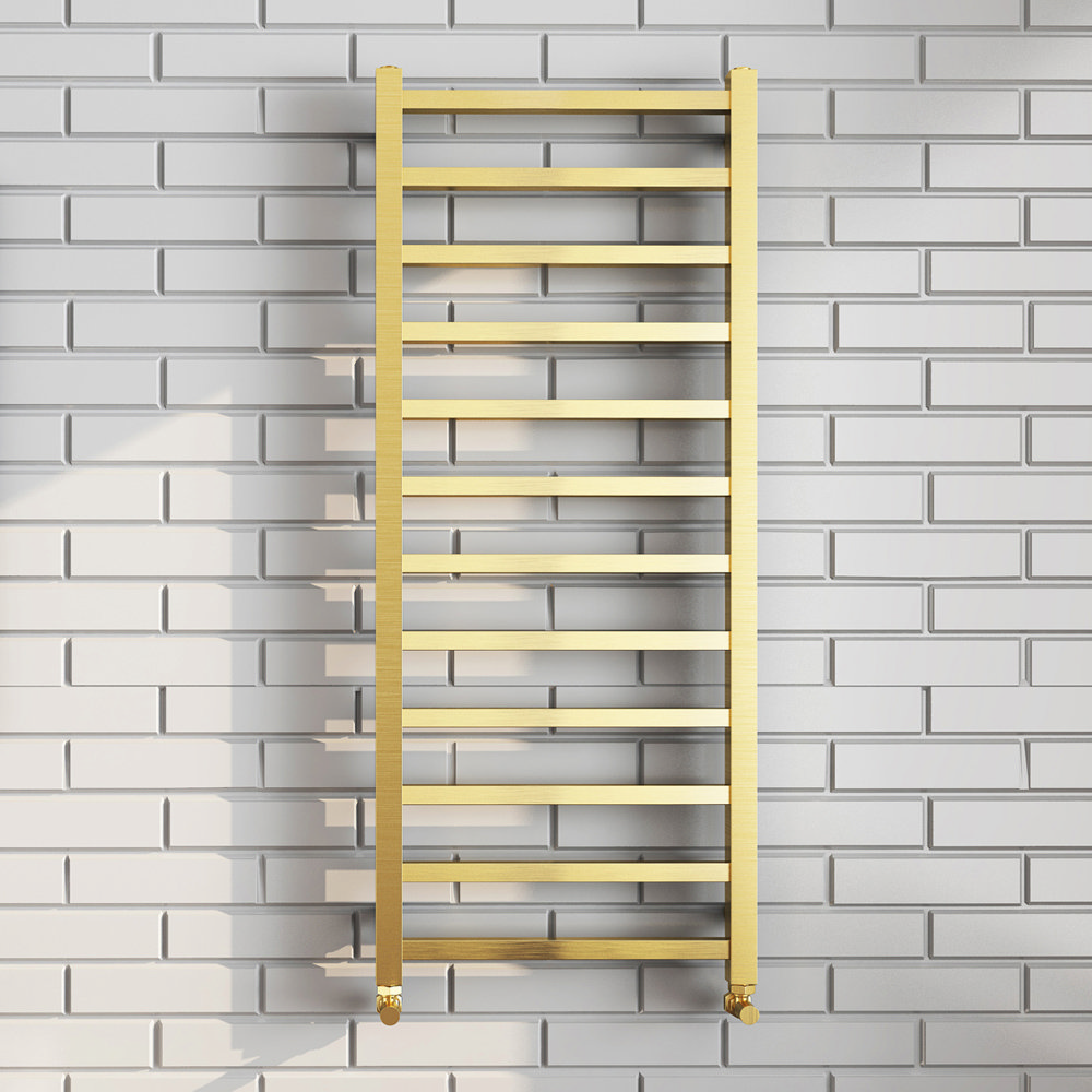 Arezzo Cube Brushed Brass 1200 x 500 Heated Towel Rail | Victorian ...