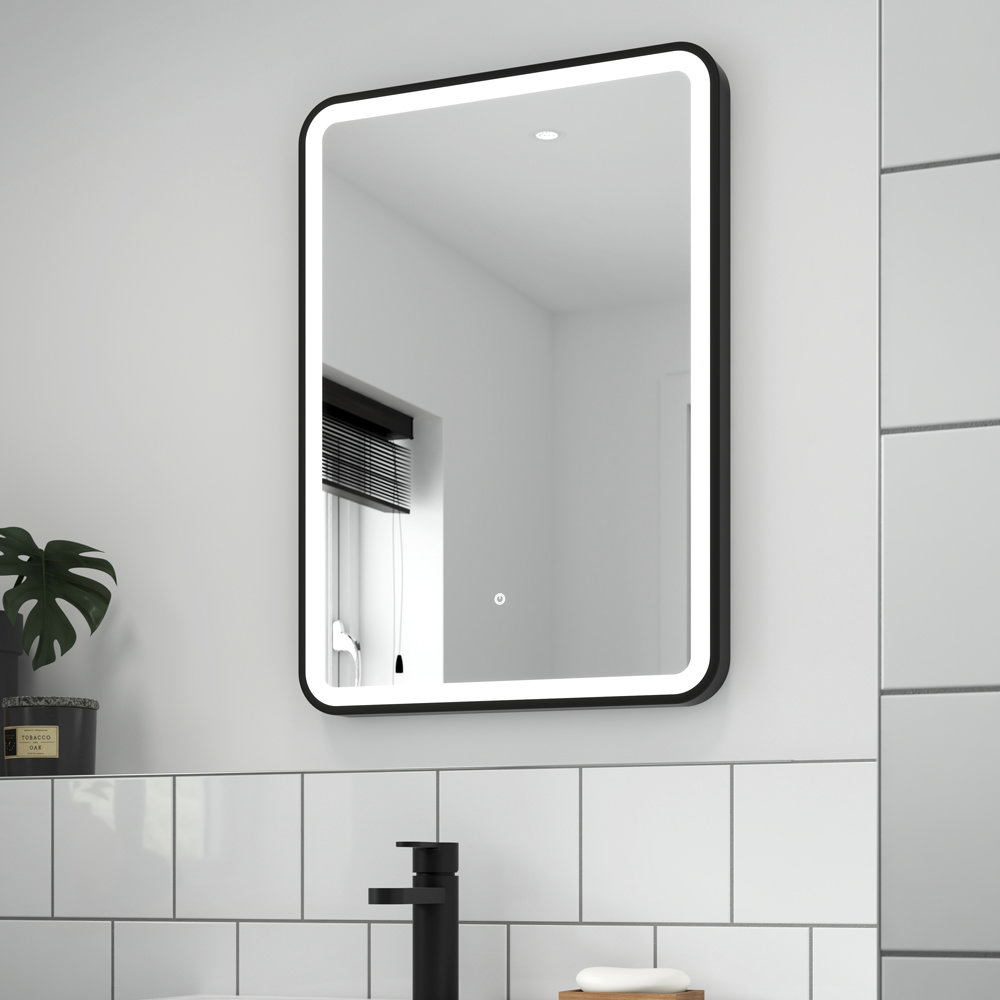 Arezzo Matt Black 500 x 700 LED Illuminated Border Mirror incl. Touch ...