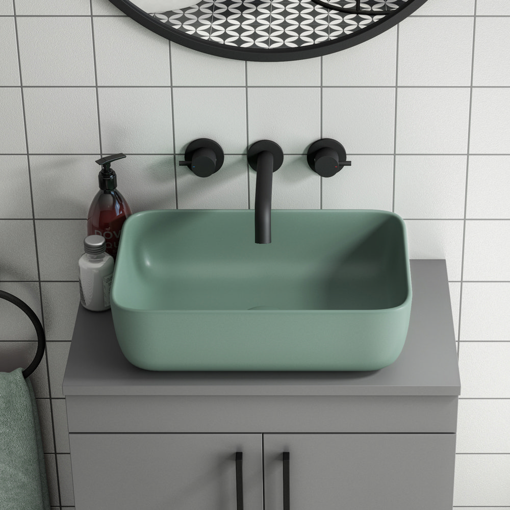 Arezzo 455 x 325mm Matt Green Curved Rectangular Counter Top Basin ...