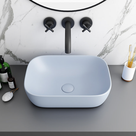 Arezzo 455 x 325mm Matt Blue Curved Rectangular Counter Top Basin ...