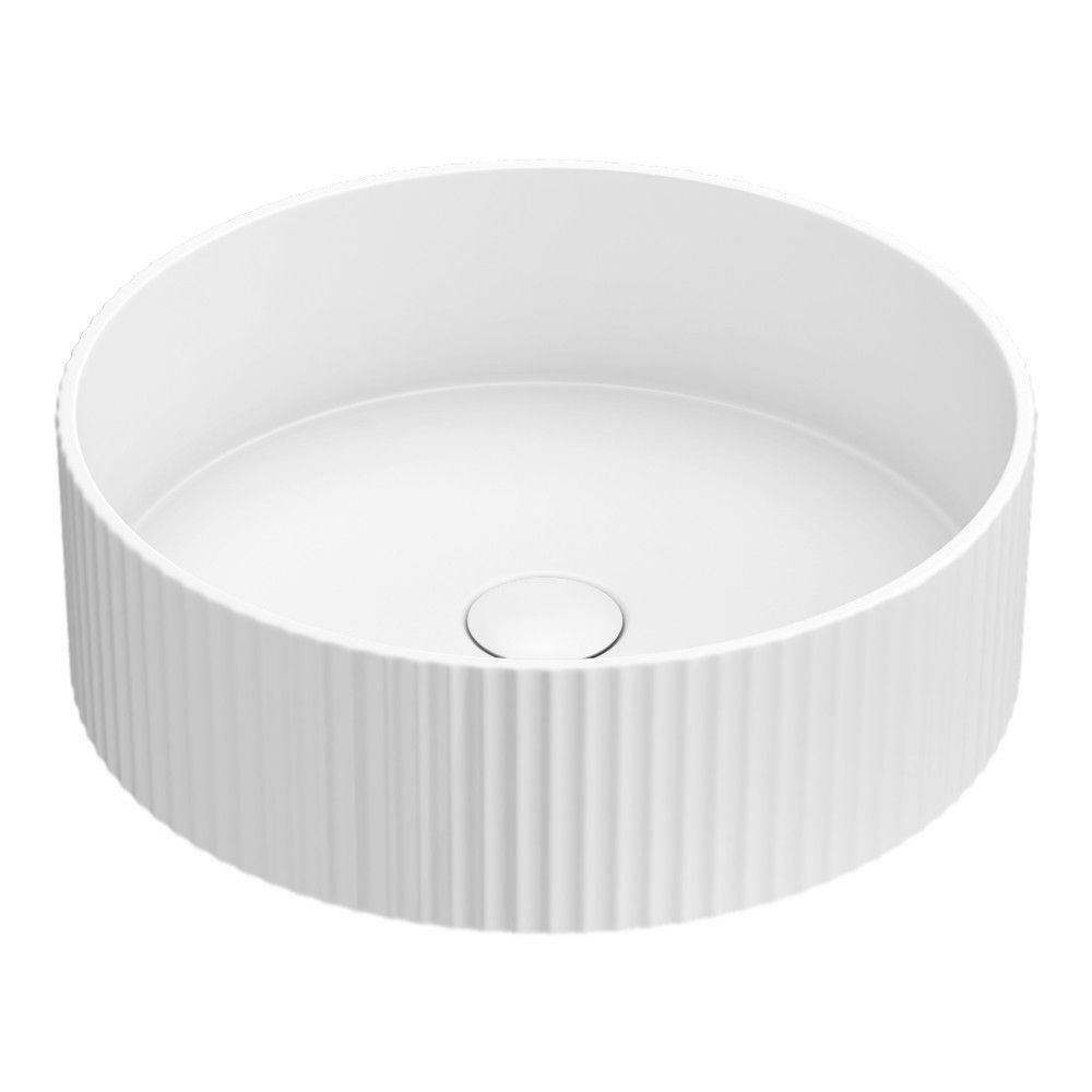 Arezzo Fluted Matt White Round Counter Top Basin - 360mm Diameter