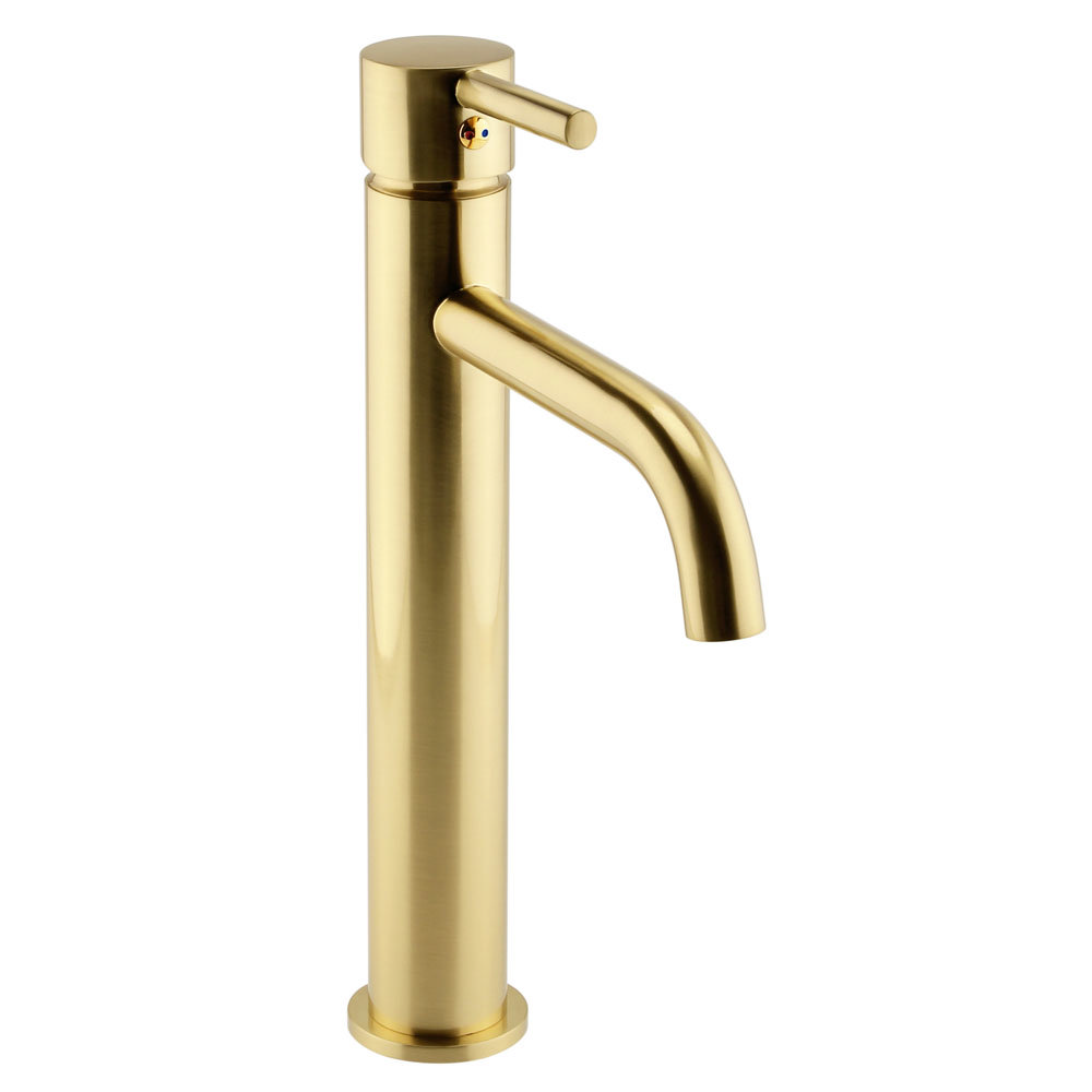 Arezzo Round Brushed Brass High Rise Mono Basin Mixer Tap | Victorian ...