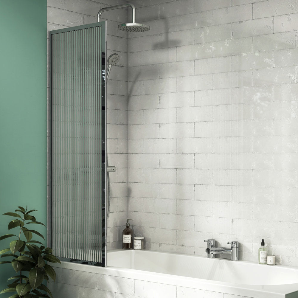 Arezzo Fluted Glass Chrome Framed Fixed Bath Screen 500 X 1400mm