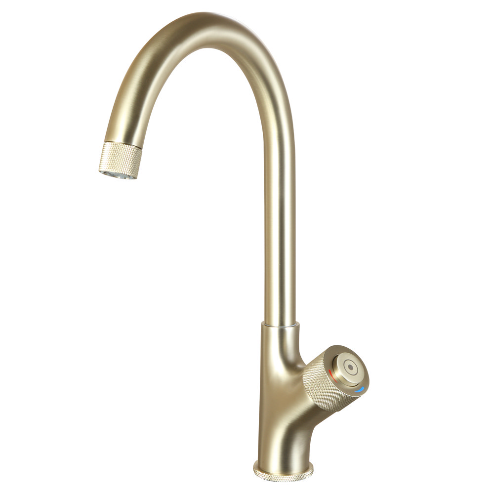 Arezzo Brushed Brass Industrial Style 1-Touch Kitchen Mixer Tap ...