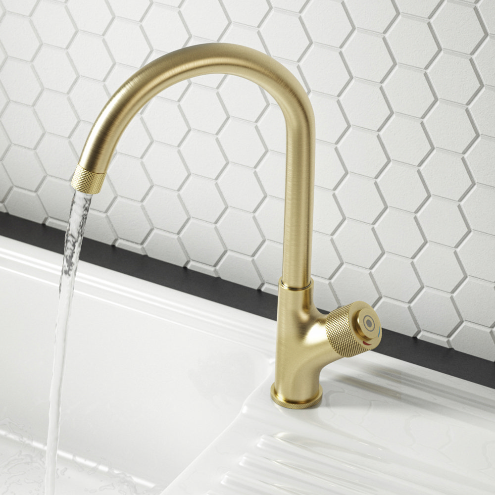 Arezzo Brushed Brass Industrial Style 1-Touch Kitchen Mixer Tap ...