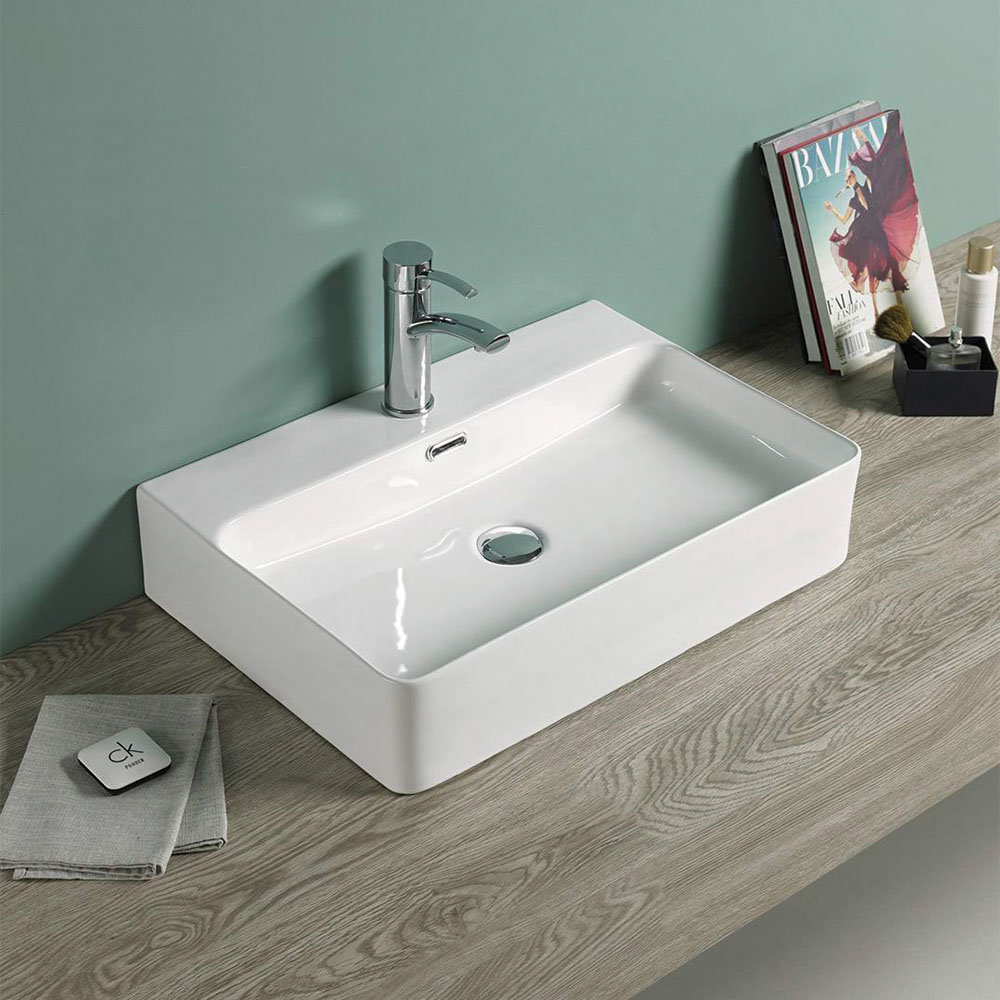 Arezzo 600 x 425mm Gloss White 1TH Rectangular Counter Top Basin ...