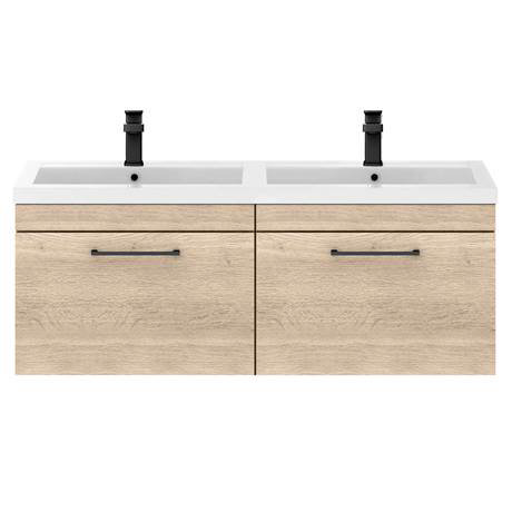 Arezzo Rustic Oak Wall Hung Double Basin Vanity Unit (1205mm w. Matt ...
