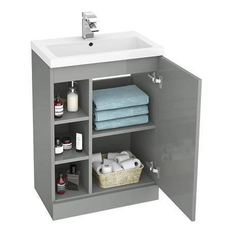 Apollo2 605mm Gloss Grey Open Shelf Floor Standing Vanity Unit ...
