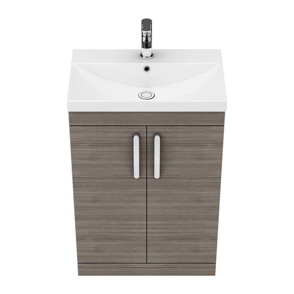 Brooklyn 600 Grey Avola Floor Standing Vanity Unit with Thin-Edge Basin ...