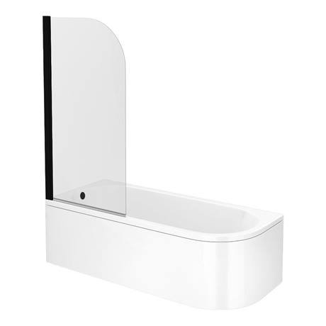J-Shaped Shower Bath (1700mm with Matt Black Screen + Curved Panel ...