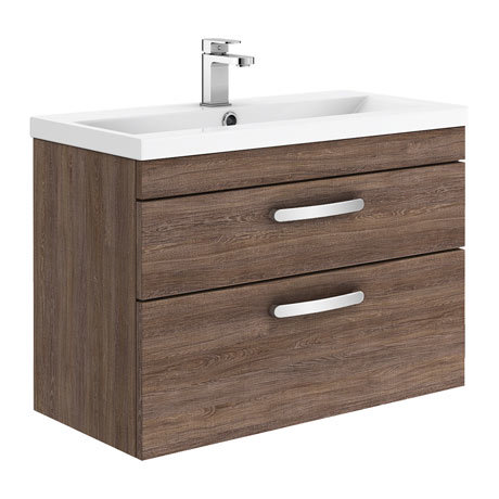 Brooklyn 800mm Mid Oak 2 Drawer Wall Hung Vanity Unit | Victorian ...
