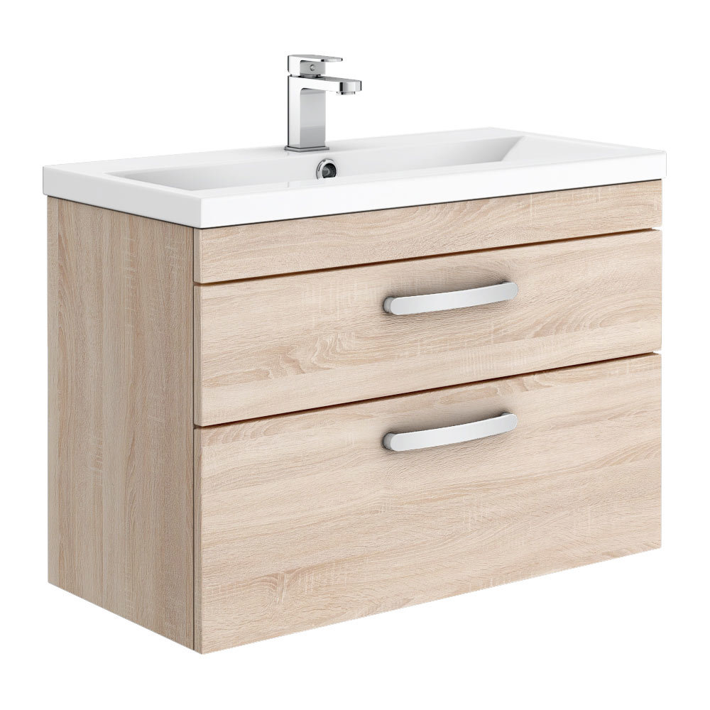 Brooklyn 800mm Natural Oak 2 Drawer Wall Hung Vanity Unit | Victorian ...