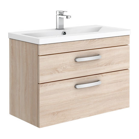Brooklyn 800mm Natural Oak 2 Drawer Wall Hung Vanity Unit | Victorian ...