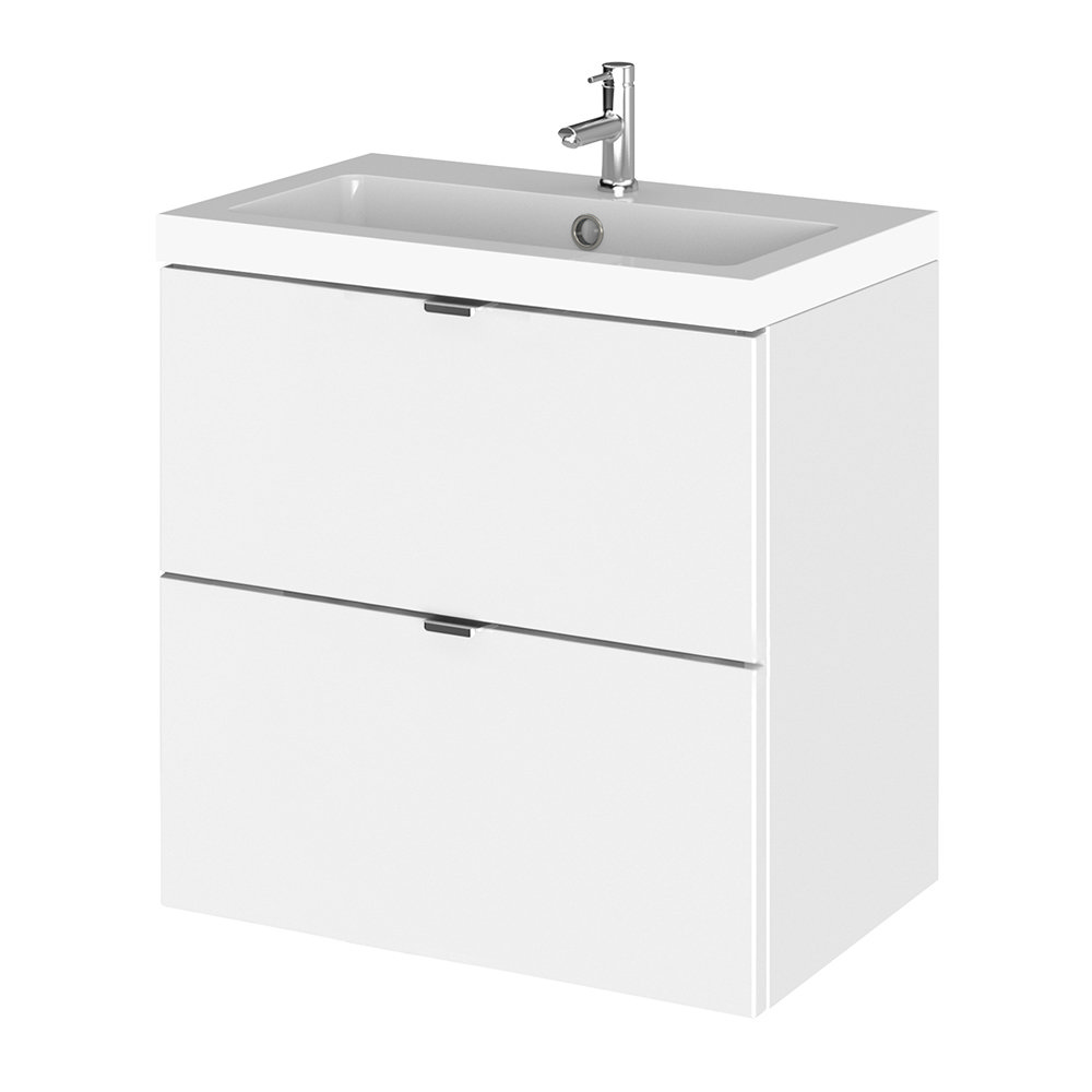 Hudson Reed Fusion 500mm Gloss White Full Depth Wall Hung 2-Drawer Unit ...