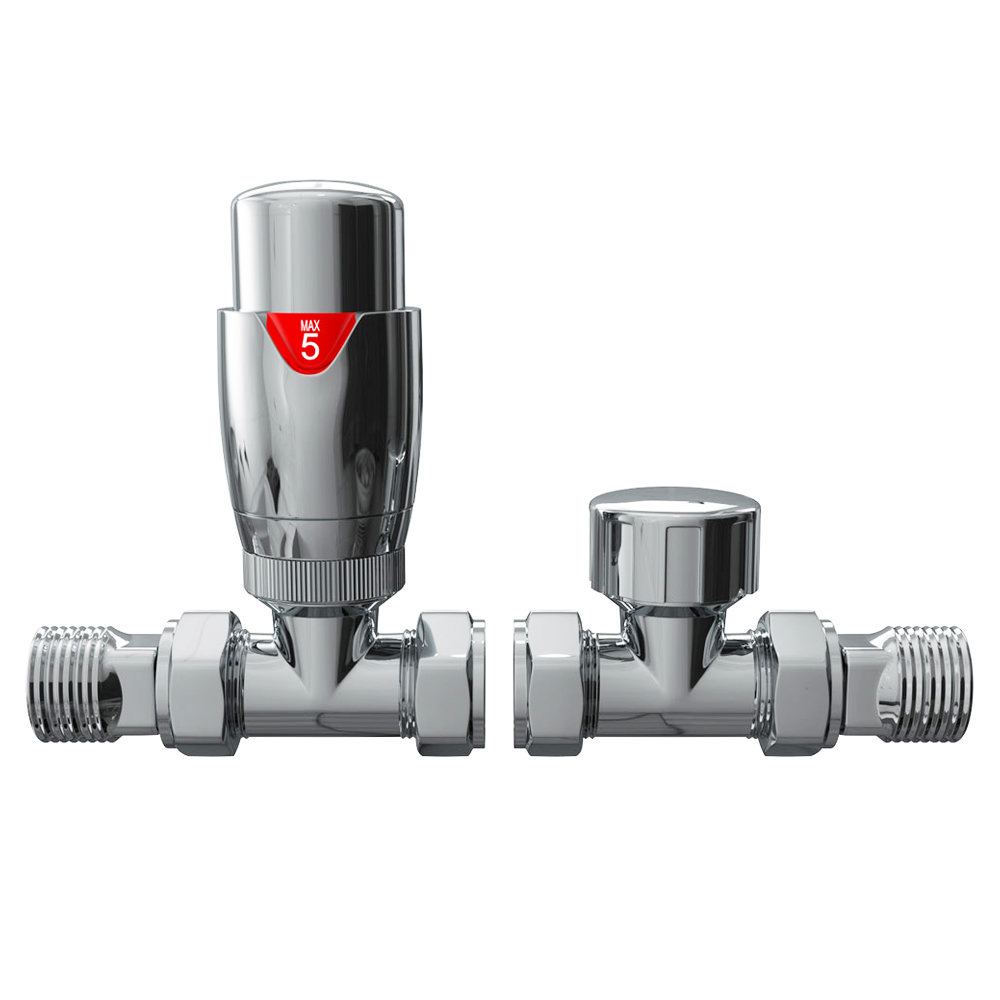 Monza Modern Chrome Straight Radiator Valves | Victorian Plumbing