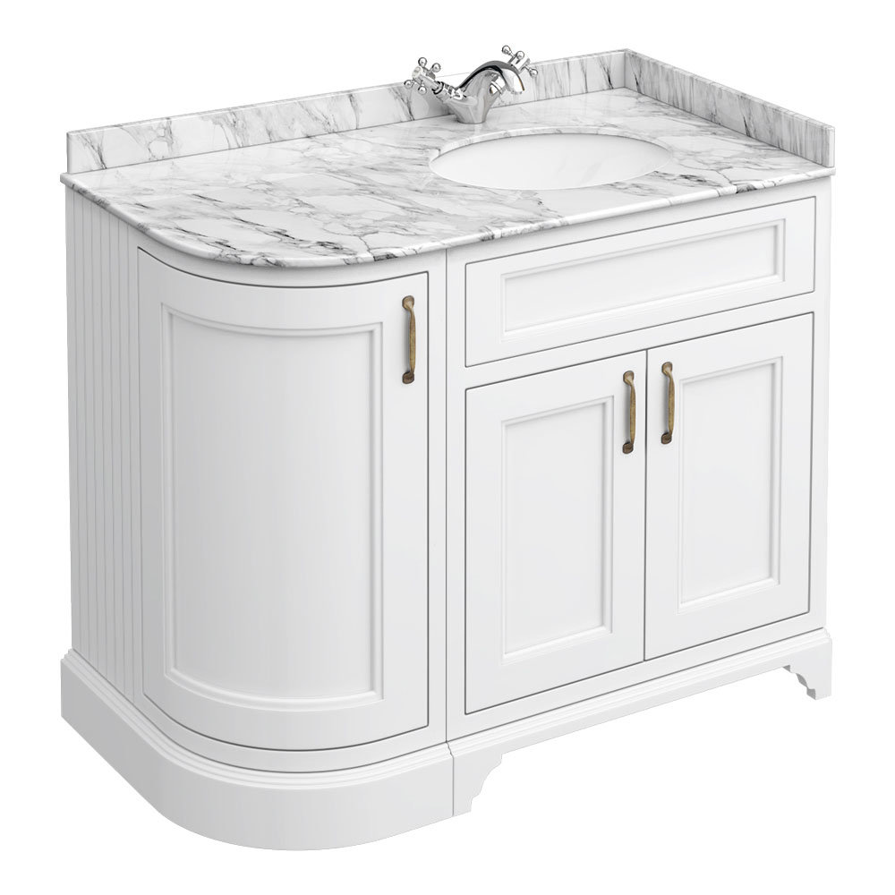 Chatsworth White LH 1005mm Curved Corner Vanity Unit with White Marble ...