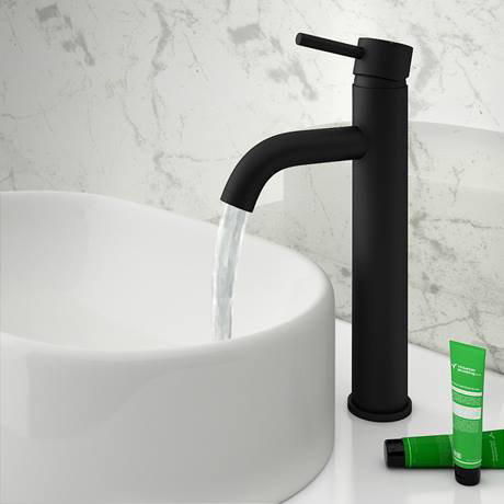 Arezzo Round Matt Black High Rise Mono Basin Mixer Tap | Victorian ...