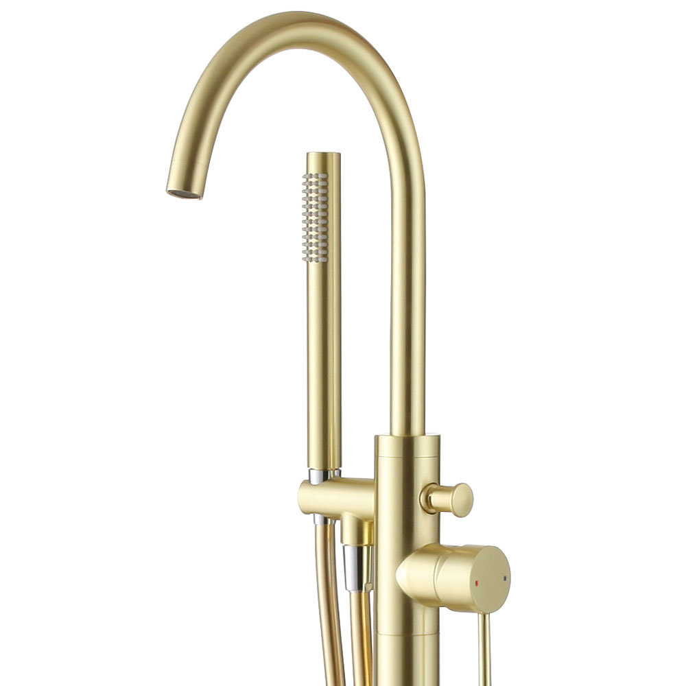 Arezzo Brushed Brass Freestanding Bath Tap With Shower Mixer Victorian Plumbing Uk
