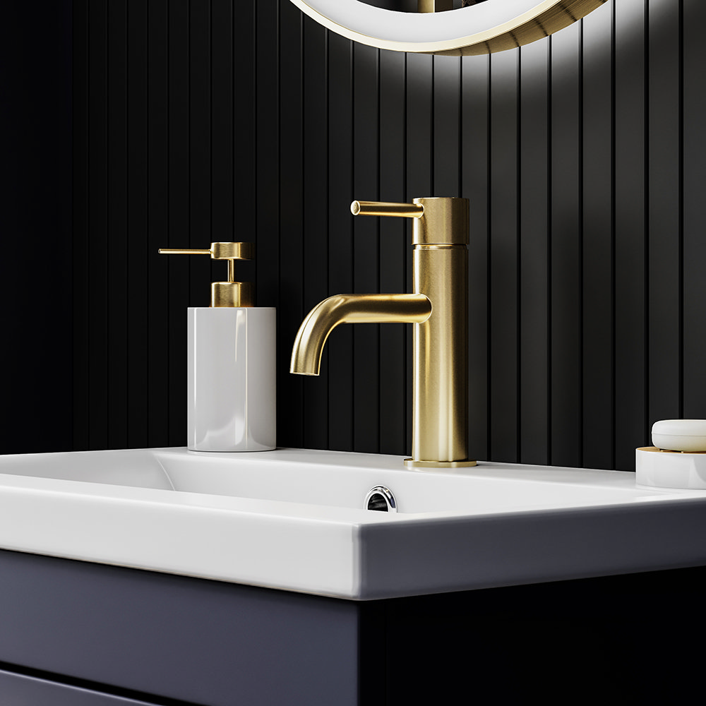 Arezzo Round Brushed Brass Basin Mono Mixer Tap | Victorian Plumbing UK
