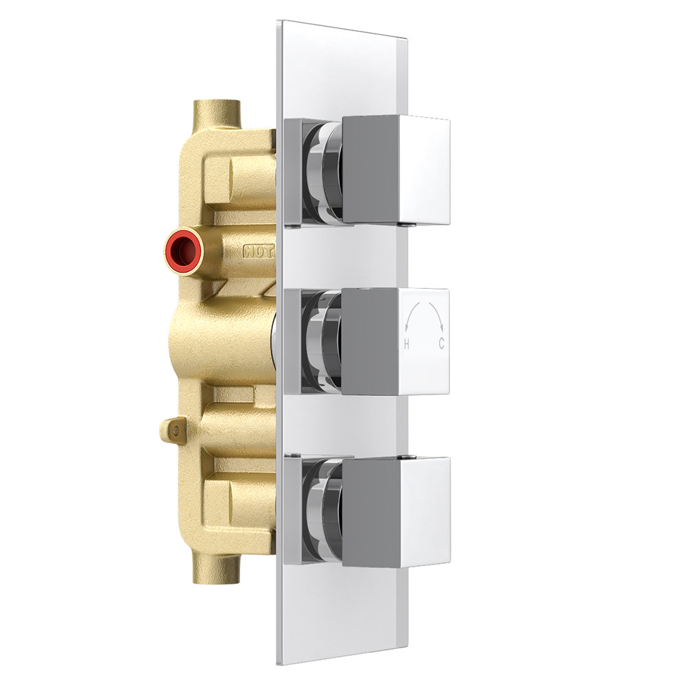 Milan Triple Square Concealed Thermostatic Shower Valve Chrome At