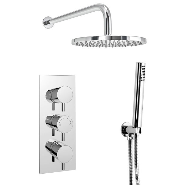 Cruze Round Triple Thermostatic Valve With Round Shower Head + Handset