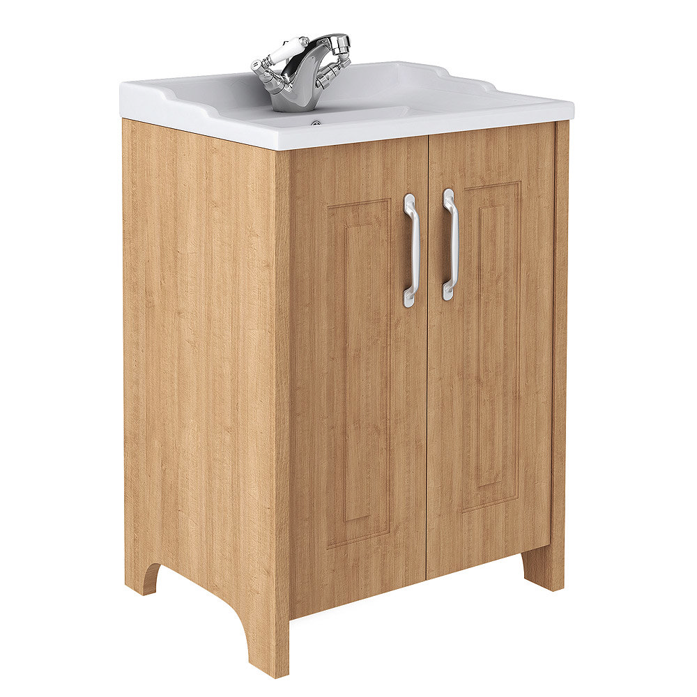 Devon Oak 600mm Traditional 2 Door Vanity Unit | Victorian Plumbing