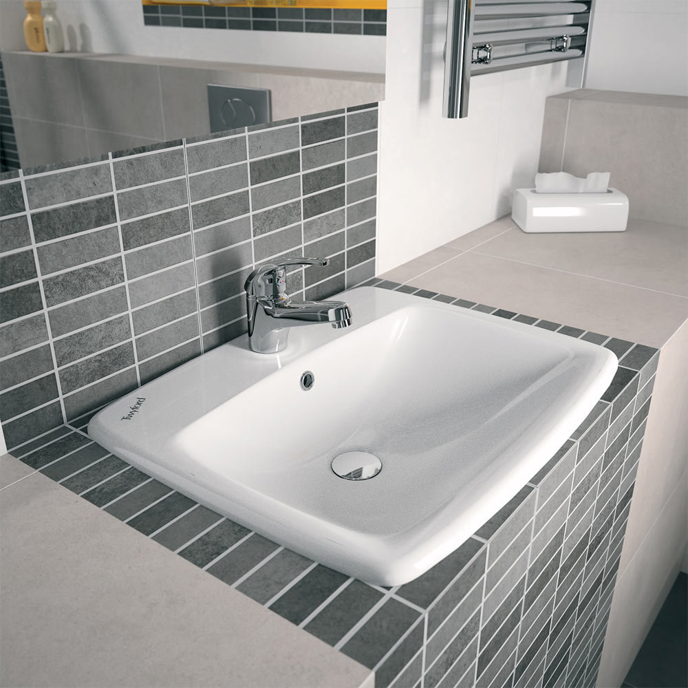 Twyford E100 Square 1TH Inset Countertop Basin | Victorian Plumbing