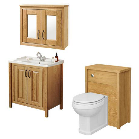 Grenville Traditional Bathroom Suite With Mirror | American Oak Finish