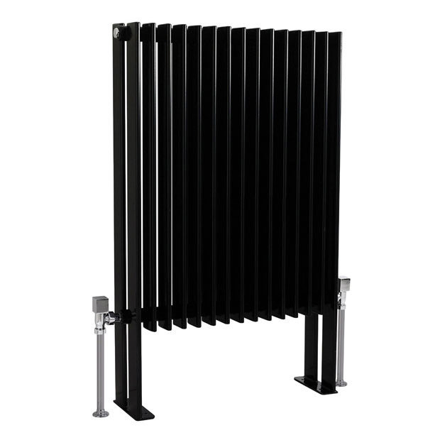 Floor Mounted Double Panel Radiator 900 x 570mm - High Gloss Black - Ex ...