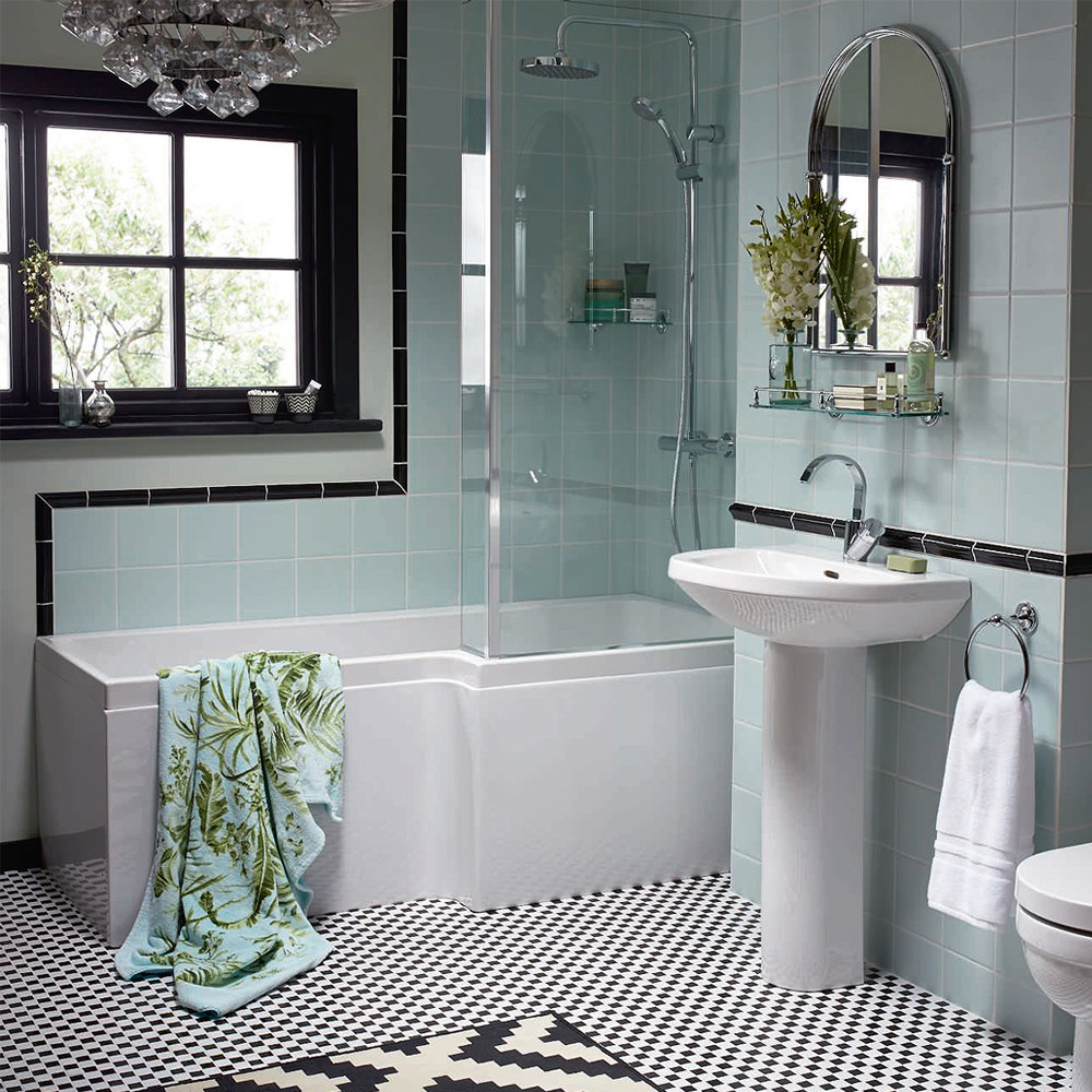 Heritage Venice Square Shower Bath With Screen & White Front Panel