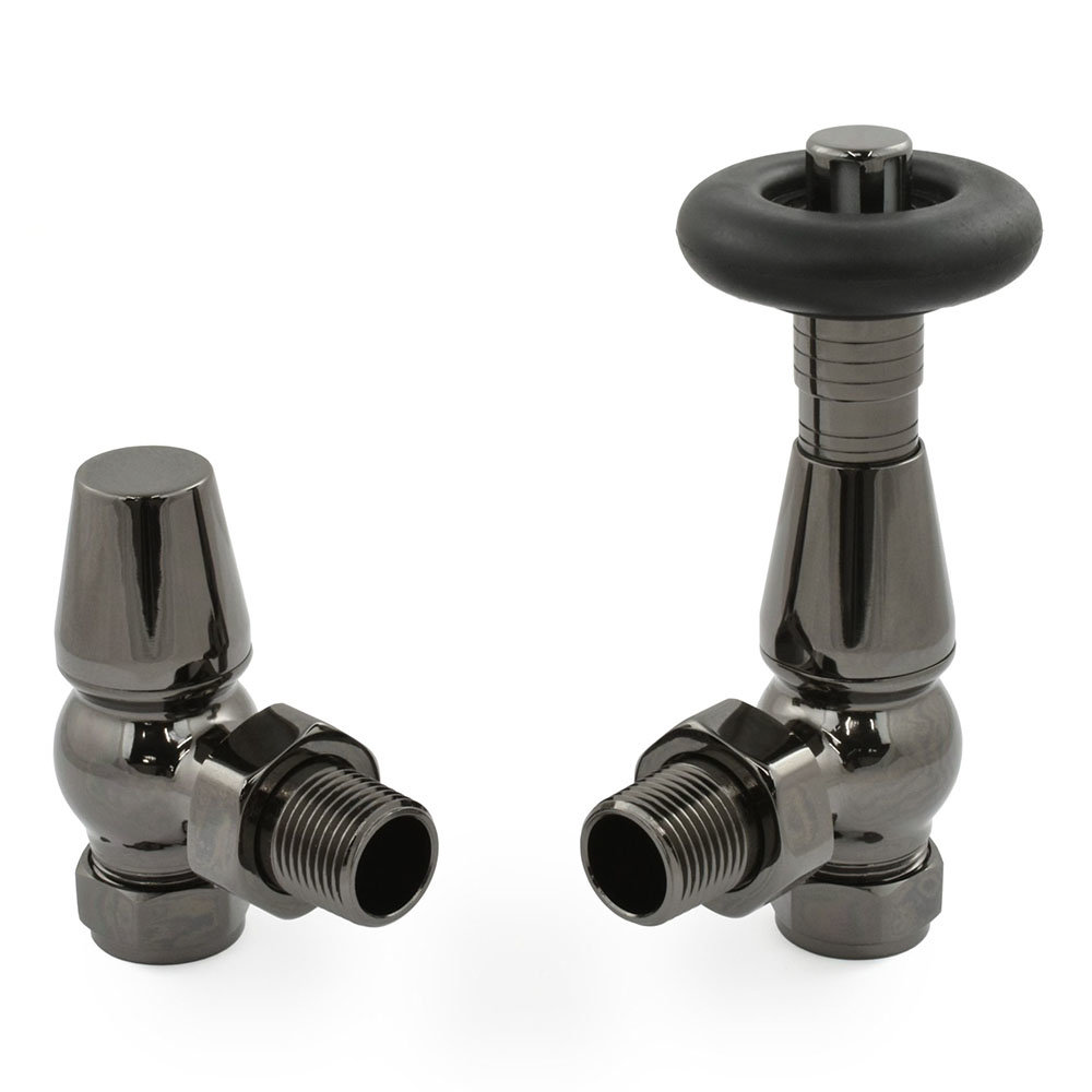 Jaguar Thermostatic Angled Radiator Valves - Black Nickel