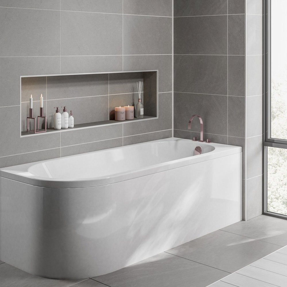 Trojan J-Shaped 1700 x 750mm Single Ended Bath + Curved Panel ...