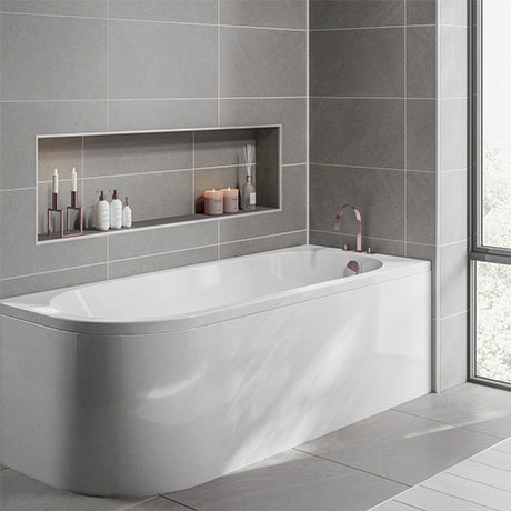 Trojan J-Shaped 1700 x 750mm Single Ended Bath + Curved Panel ...