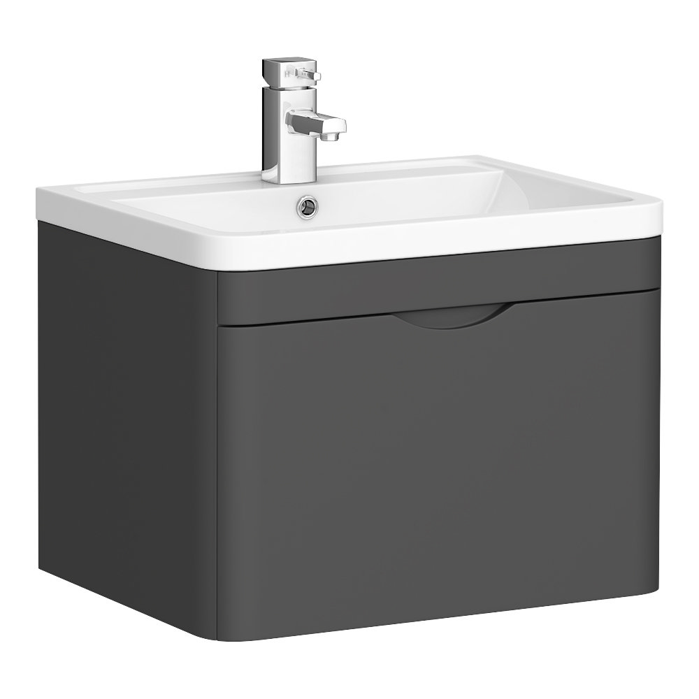 Monza Grey 600mm Wall Hung 1 Drawer Vanity Unit (Depth 450mm)