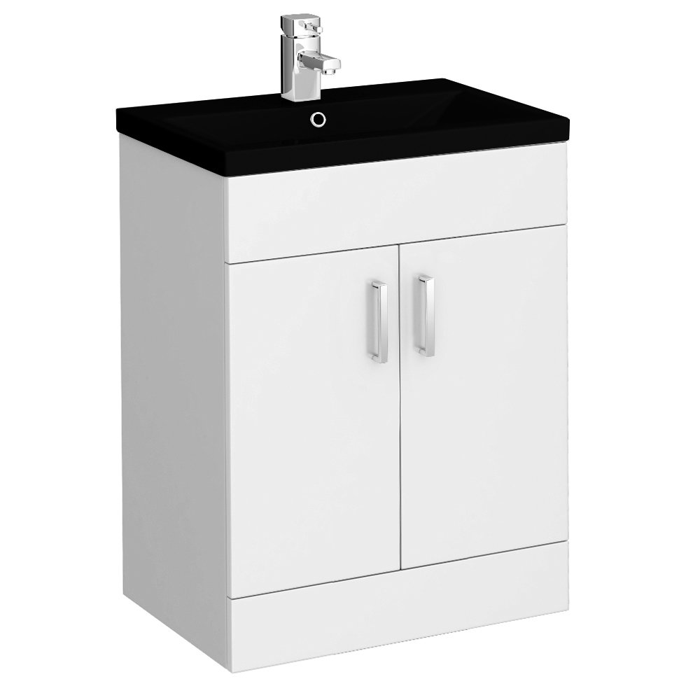 Turin 600 Basin Unit - High Gloss White with Matt Black Mid Edged Basin ...