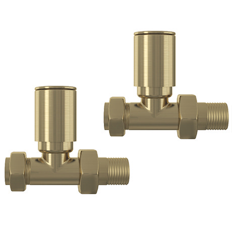 Modern Straight Radiator Valves - Brushed Brass | Victorian Plumbing UK