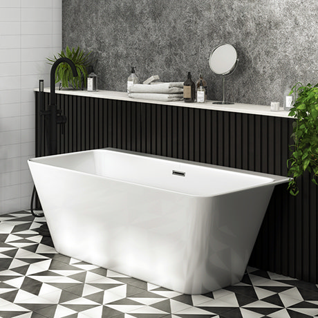 Mileto Square Back to Wall Modern Bath (1500 x 760mm with Chrome Waste ...
