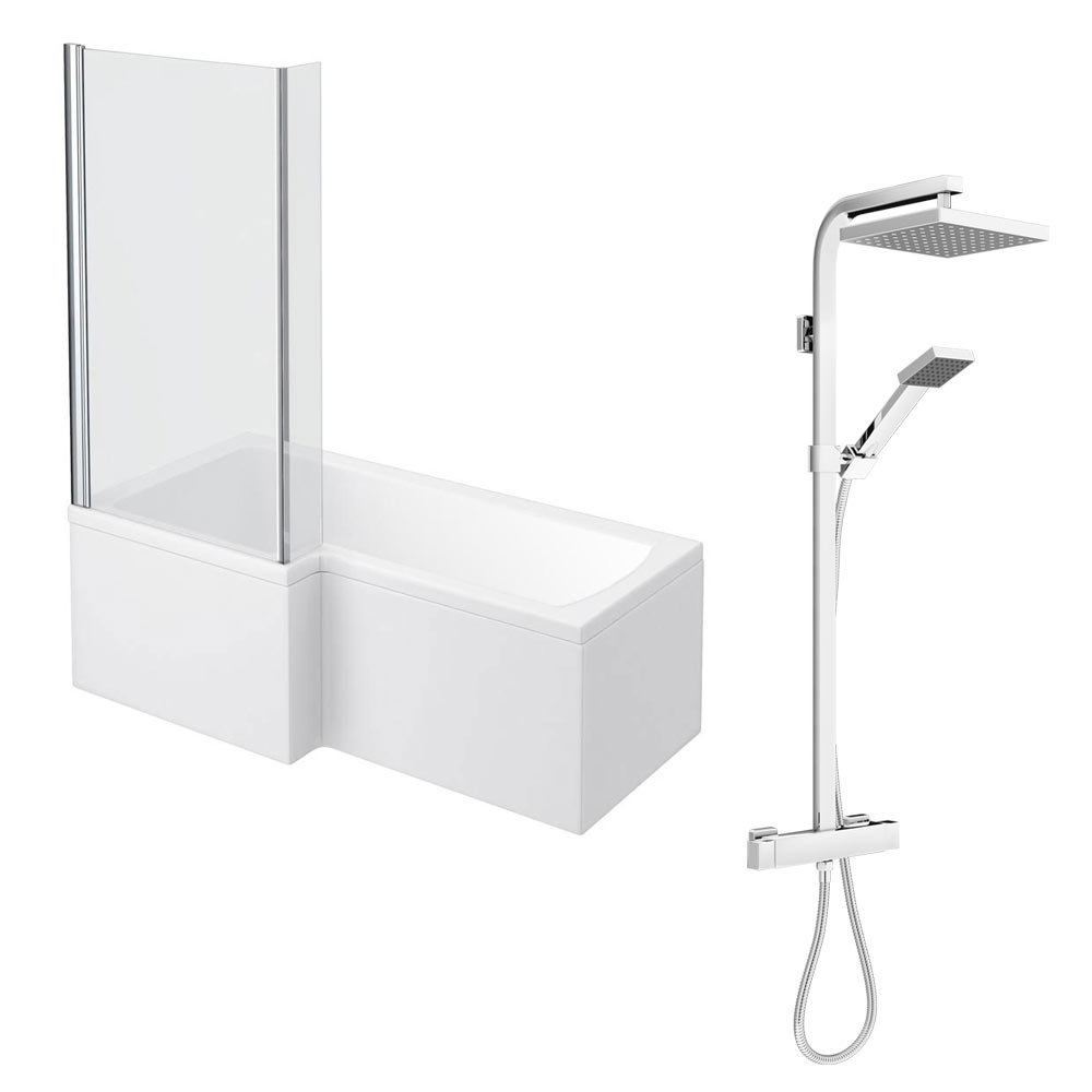 Milan Shower Bath + Exposed Shower Pack (1700 L Shaped with Screen ...