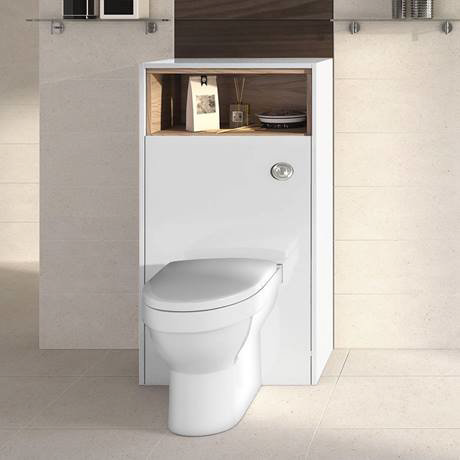 Haywood 600mm Gloss White / Natural Oak Tall WC Unit with Open Shelf ...