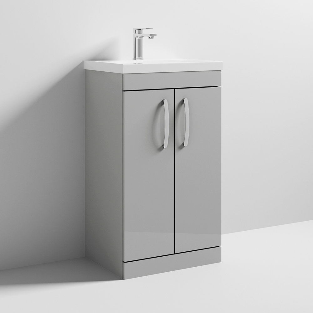 Nuie Athena 500mm Gloss Grey Mist Floor Standing Vanity Unit ...
