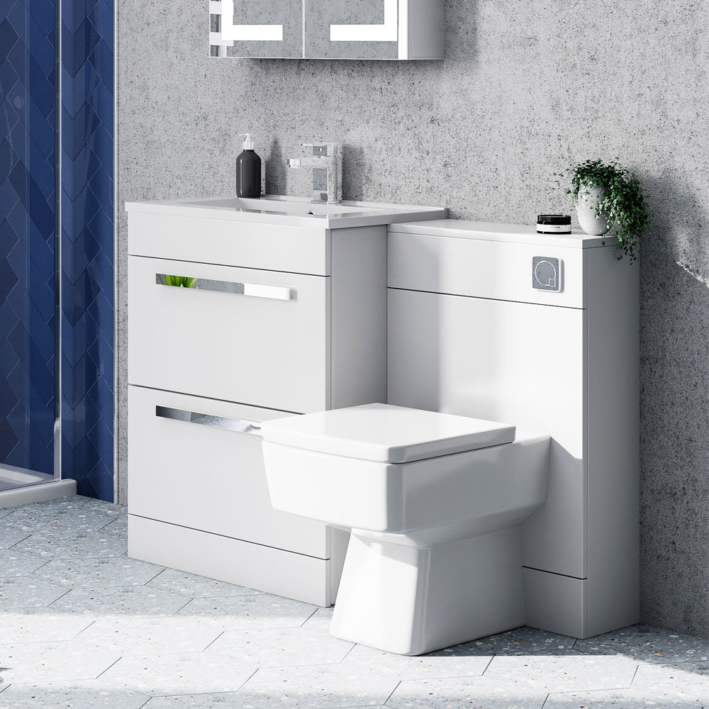 Nova High Gloss White Vanity Bathroom Suite - W1100 x D400/200mm at ...